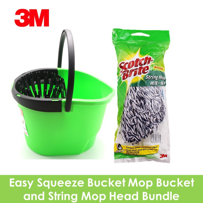 3M Scotch Brite Easy Squeeze Bucket Mop Bucket with String Mop Refill ...