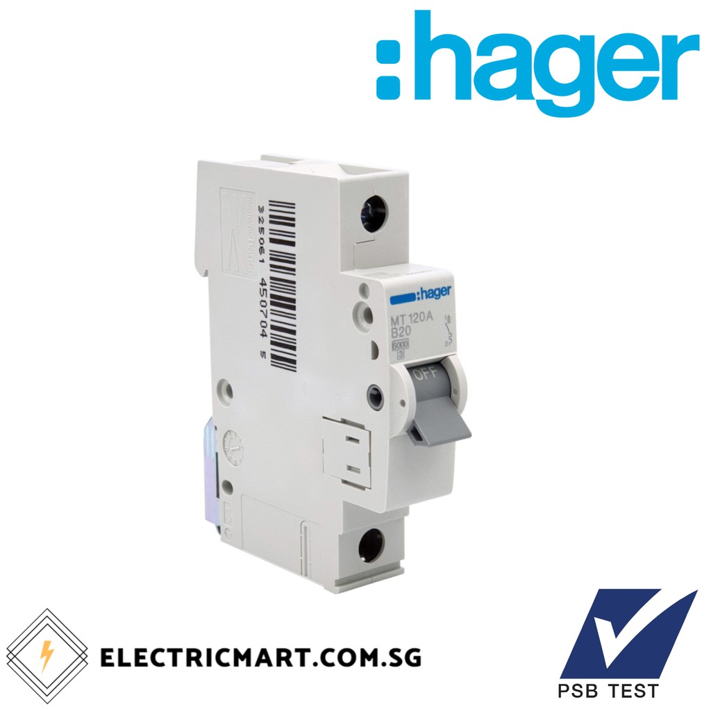 Hager MT120A 20A 1P Single Pole 6kA Type B Miniature Circuit Breaker (MCB) | Shopee Singapore