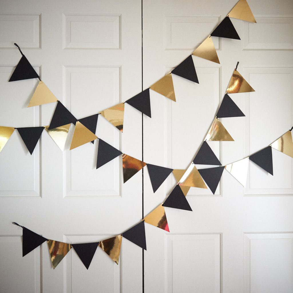 Black gold happy birthday triangle bunting party decoration | Shopee ...