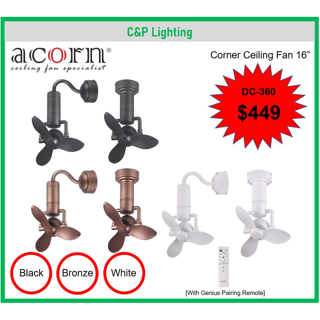 Acorn Corner DC-360 16″ Designer Fan Ceiling / Wall Mounted | Shopee ...