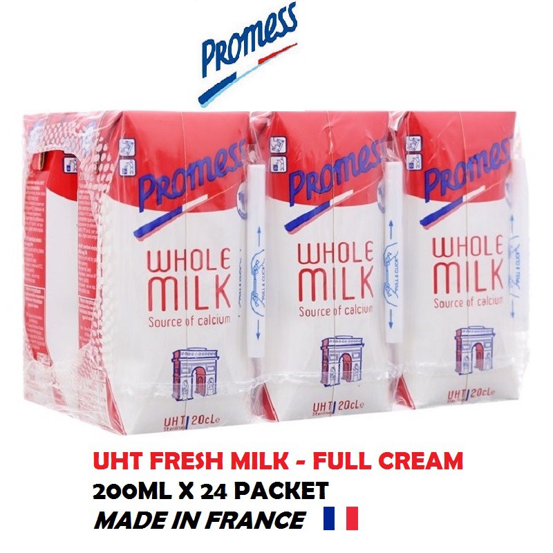Promess™ UHT Fresh Full Cream Milk - Made in France [200ml x 24 ...