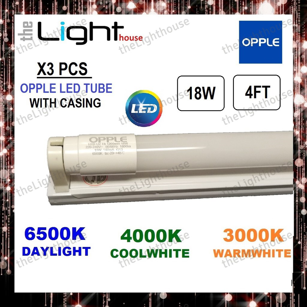 3SET X OPPLE 18W LED TUBE 4FT T8 WITH CASING / Lampu Panjang | Shopee ...