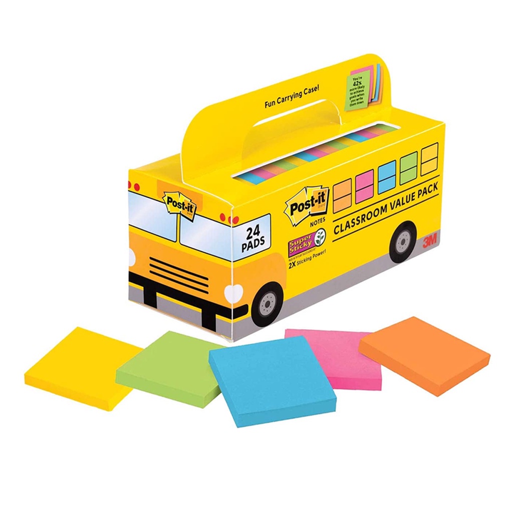 3M Post It Super Sticky Notes Classroom Bus Value Pack, Colors 654 ...