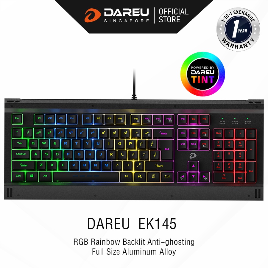 DAREU EK145 RGB Rainbow Backlit Anti-ghosting Full Size Aluminum Alloy ...