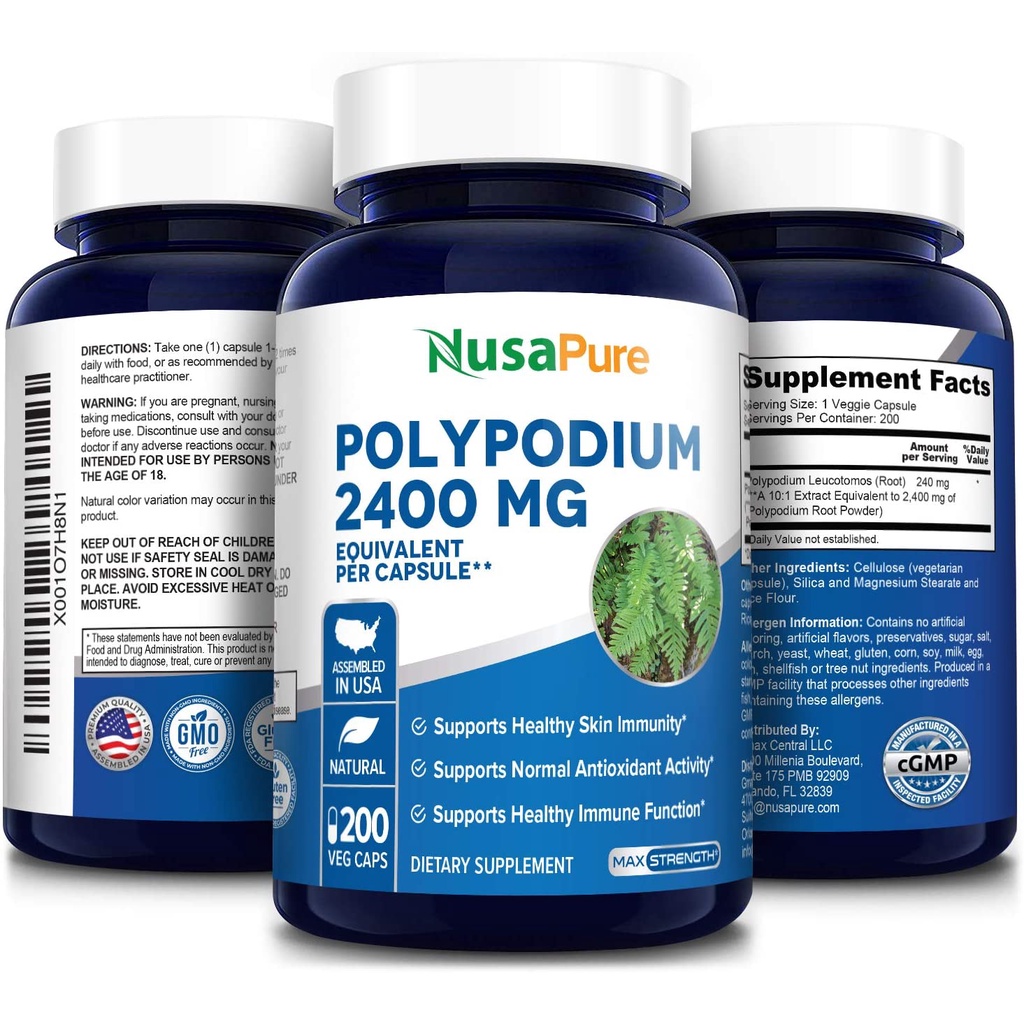 NusaPure Polypodium Leucotomos Extract 2400mg 200 Veggie Capsules ...