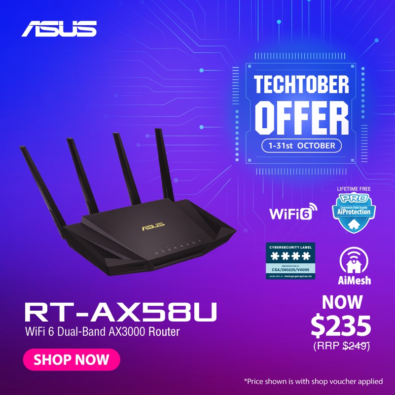 ASUS RT-AX58U V2 AX3000 Dual Band WiFi 6(802.11ax) Router, ideal for ...