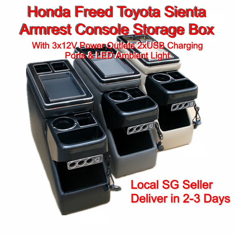 Honda Freed Toyota Sienta Armrest Console Storage Box With 3x12V Power ...