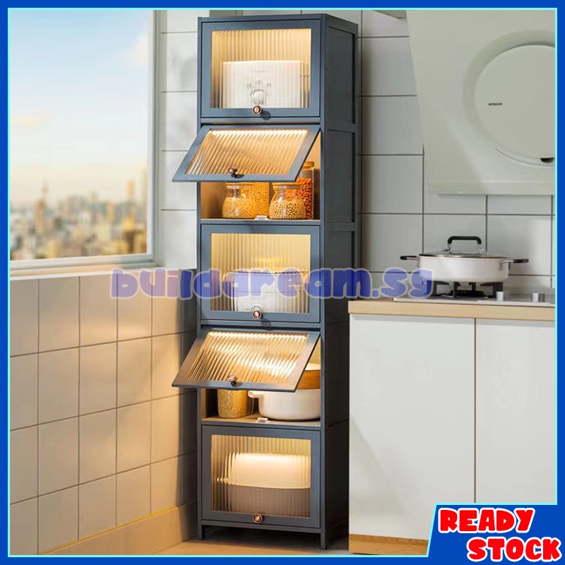 Bamboo Kitchen Cabinet Narrow Storage Cabinet with Acrylic Flip Door ...