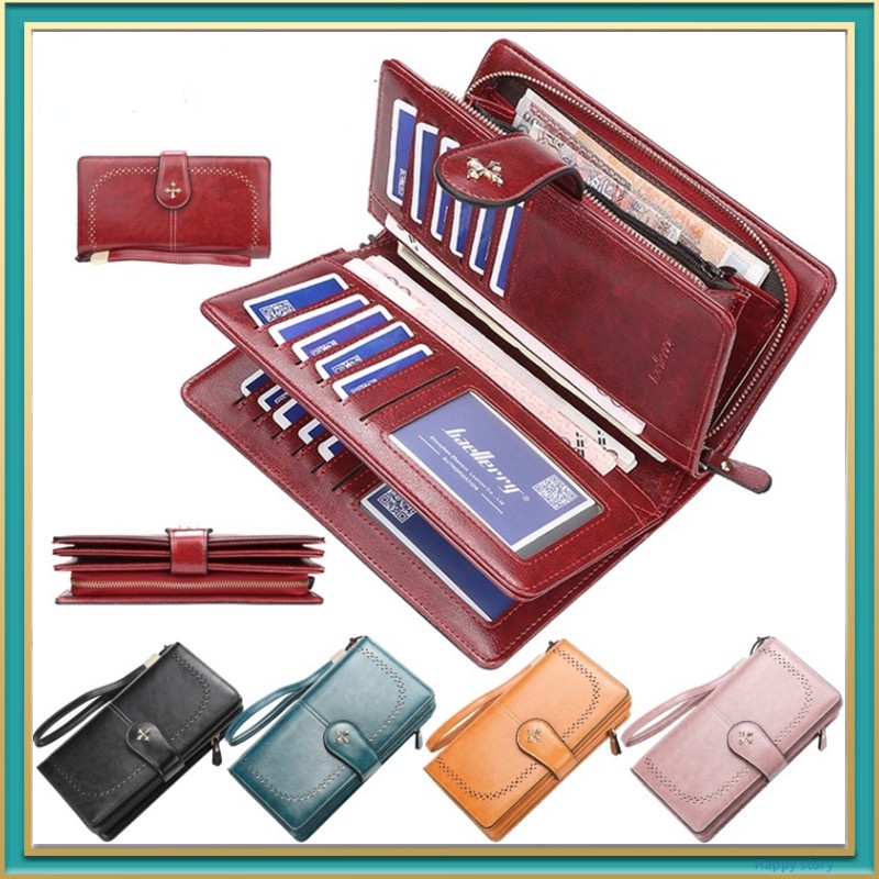 Women Genuine Leather Long Wallet Zipper Large Capacity Vintage Cowhide ...