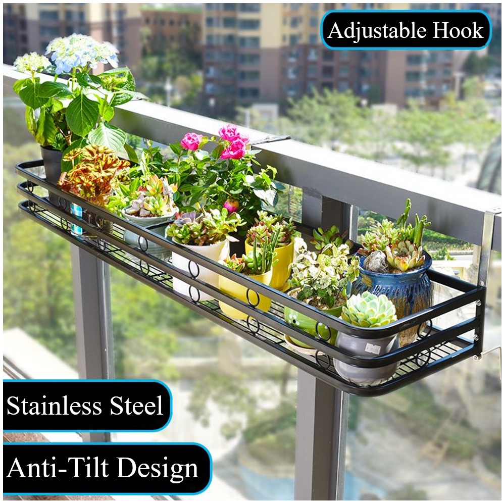 Adjustable Hanging Rack Balcony Railing Stainless steel Flower Plant ...