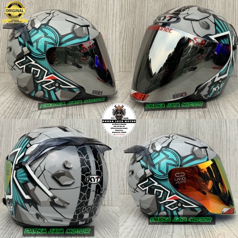 Kyt DJ MAXI 3rd MOTIF ASPHALT Gray AQUA BLUE || Kyt HALF FACE Helmet ...