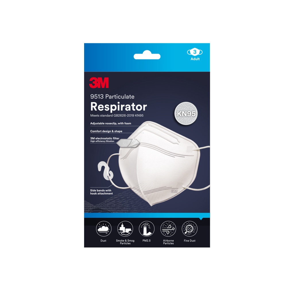 9513 3PC 3M KN95 Particulate Respirator Mask, 3pc/pack | Shopee Singapore