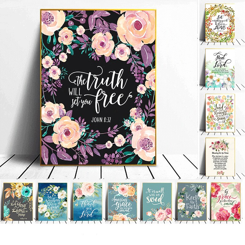 Bible Verses Prints Christian Wall Art Posters Peony Flowers Quotes ...