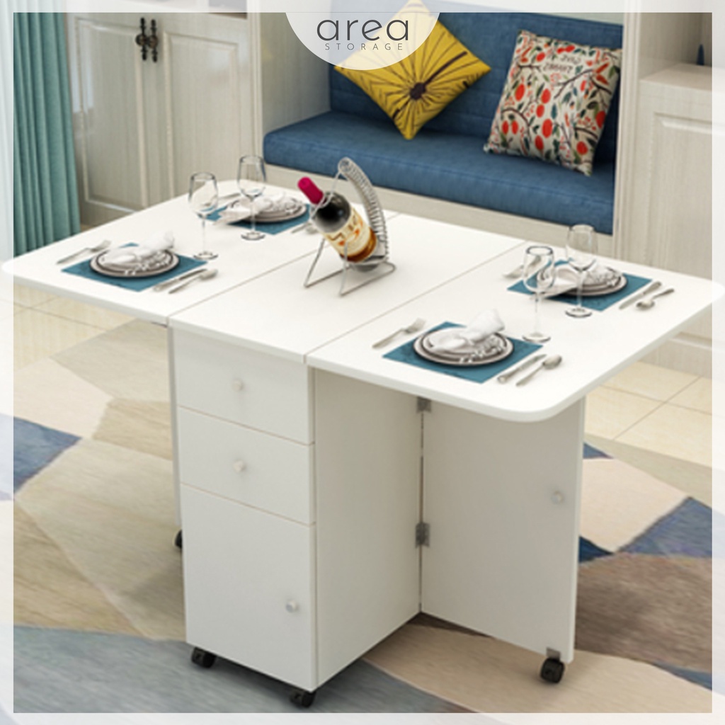 Foldable Dining Table With Drawer Kitchen Storage Cabinet Space Saver ...
