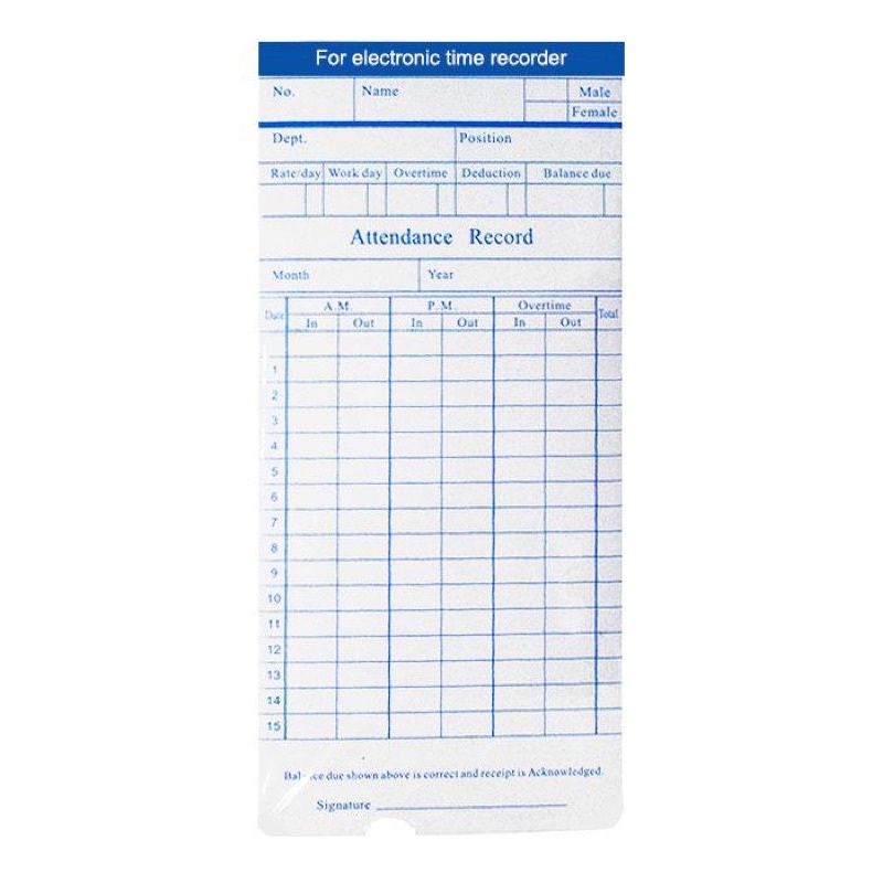 Aurora AC-8 Time Card Attendance Punch Card 100pcs per pack | Shopee ...