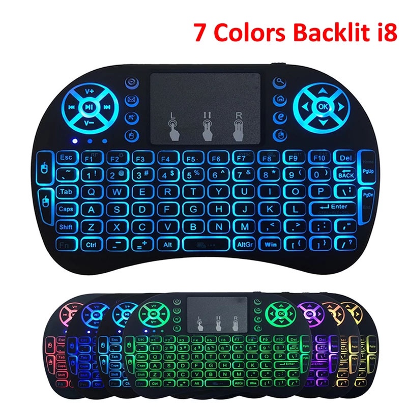 7 Colors Backlit i8 keyboard Backlit English Russian Air Mouse 2.4GHz ...