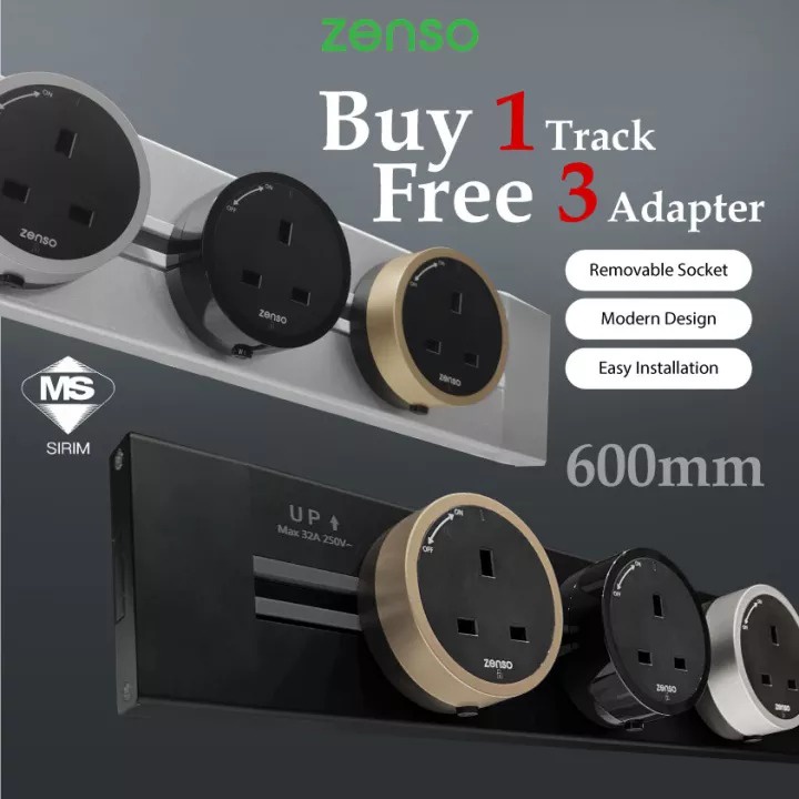ZENSO Z.Line 600MM Power Track(Surface) + FREE 3 unit 13A Black Power ...