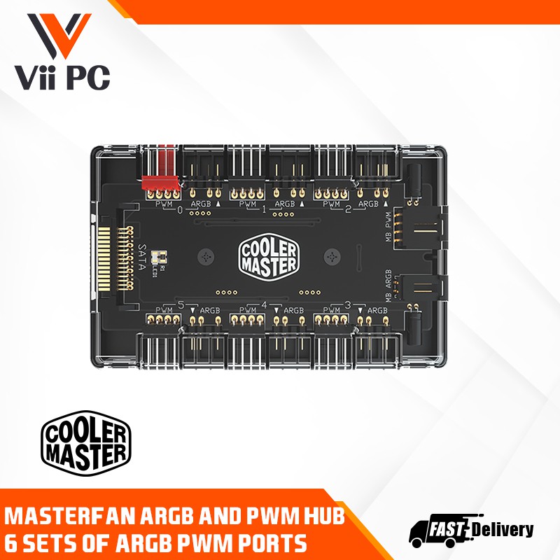 Cooler Master MasterFan ARGB and PWM HUB, 6 Sets of ARGB & PWM Ports ...