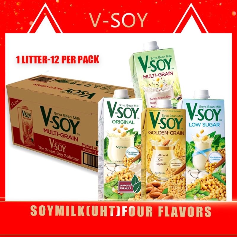 V-Soy Soymilk four flavors 1 Liter - 12 per pack Halal | Shopee Singapore
