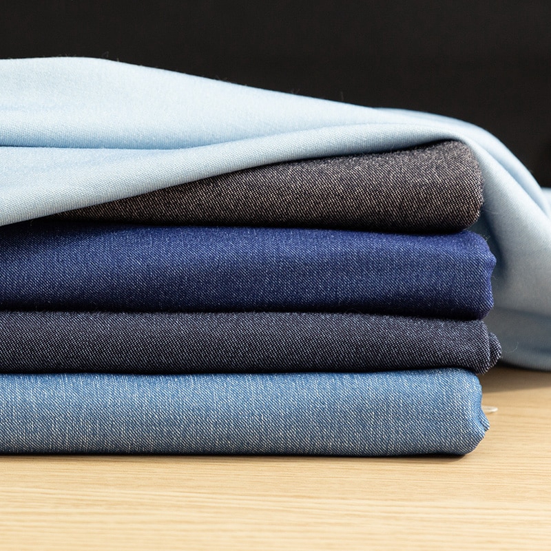 thin Stretchy Denim fabric Cotton Elastic Jeans Washing Cloth Shiny ...