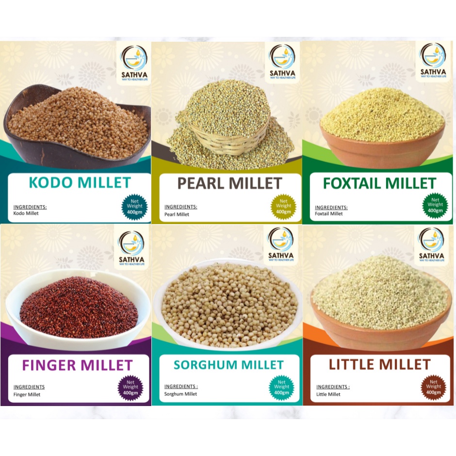 Sathva Millets 1Kg Pack (Kodo, Pearl, Foxtail, Finger, Sorghum, Little ...