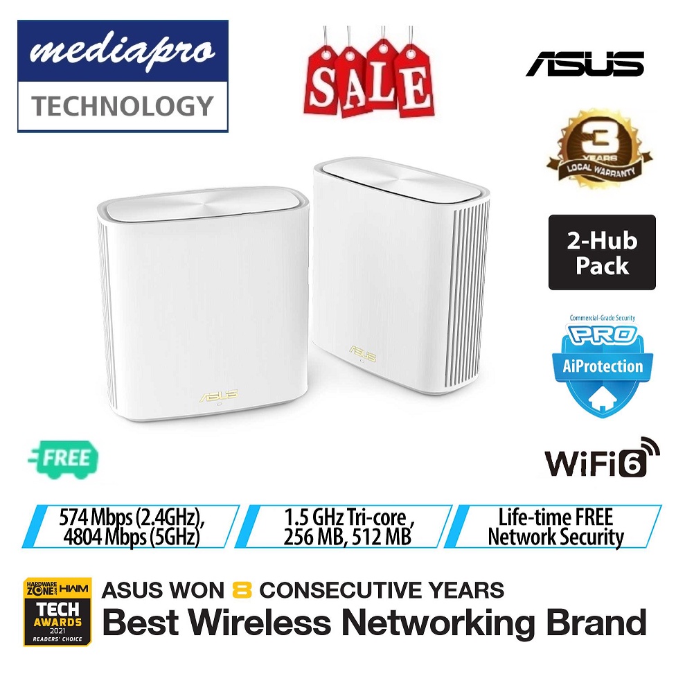 ASUS XD6 2-Pack White ZenWiFi AX5400 AiMesh Wi-Fi System ( Pack of 2 ...