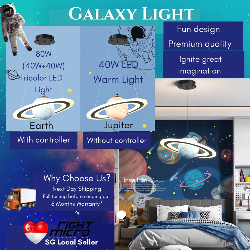 【SG Stock】LED Galaxy Ceiling Light, Earth and Jupiter Design, Modern ...