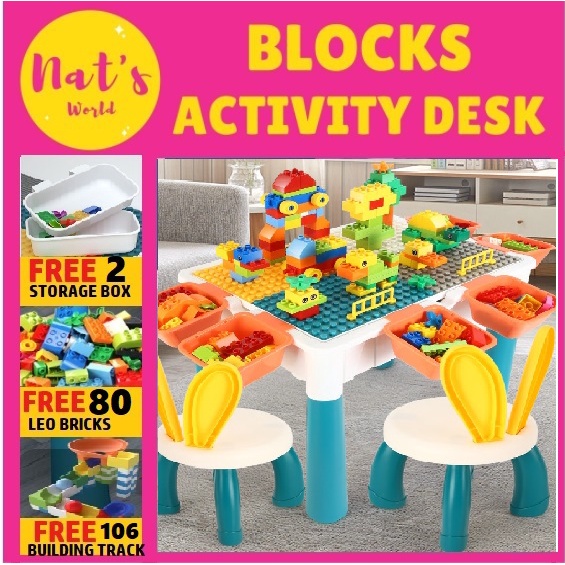Kids Building Blocks table Play Desk Activity Table Top Multifunction ...