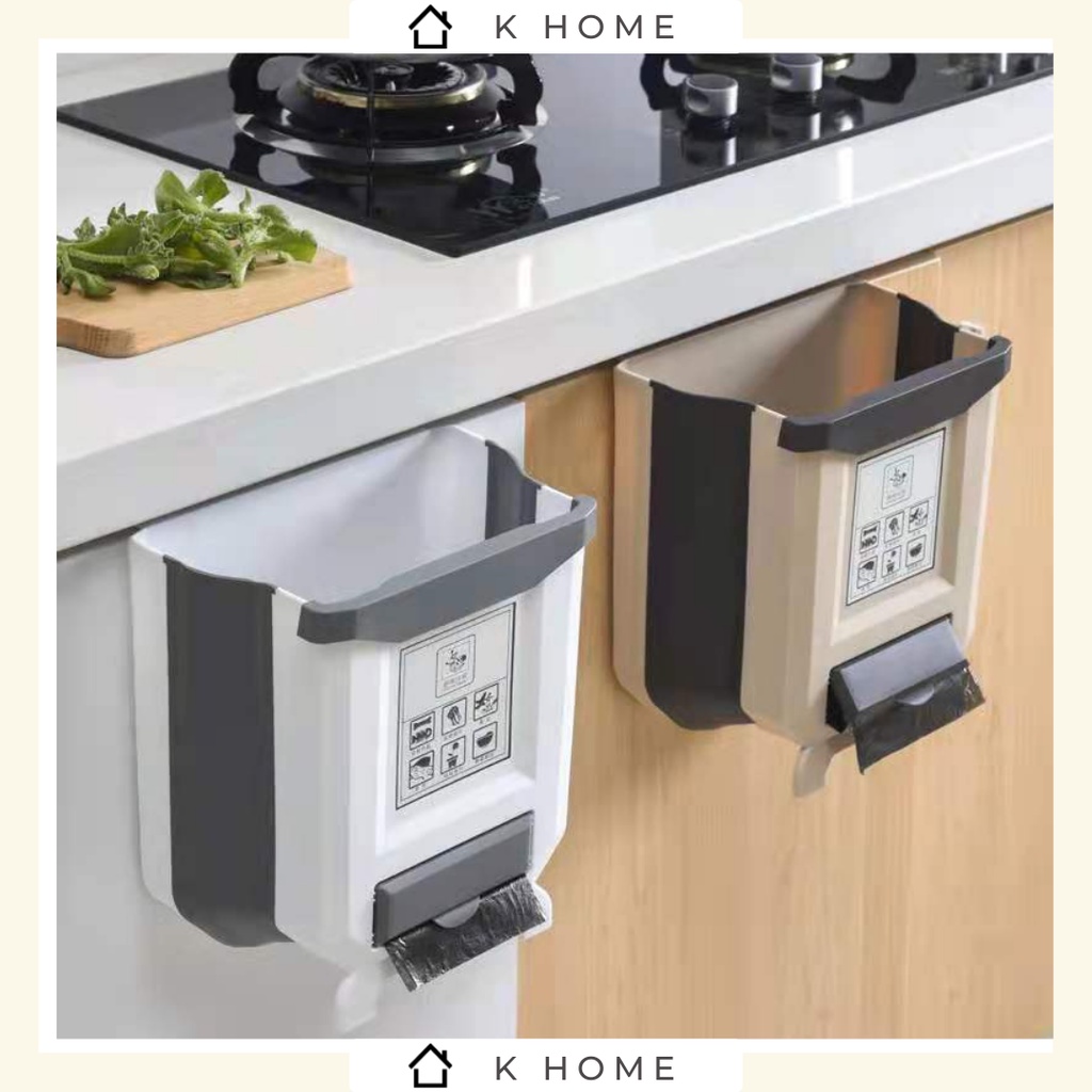 Foldable Wall Mounted Kitchen Dustbin Can Hang On Cabinet Adjustable ...