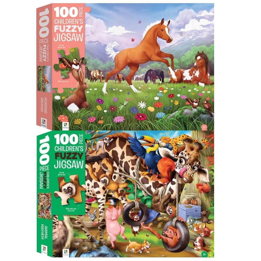 100-Piece Children's Fuzzy Jigsaw puzzle Horsing Around/Animal Mayhem ...