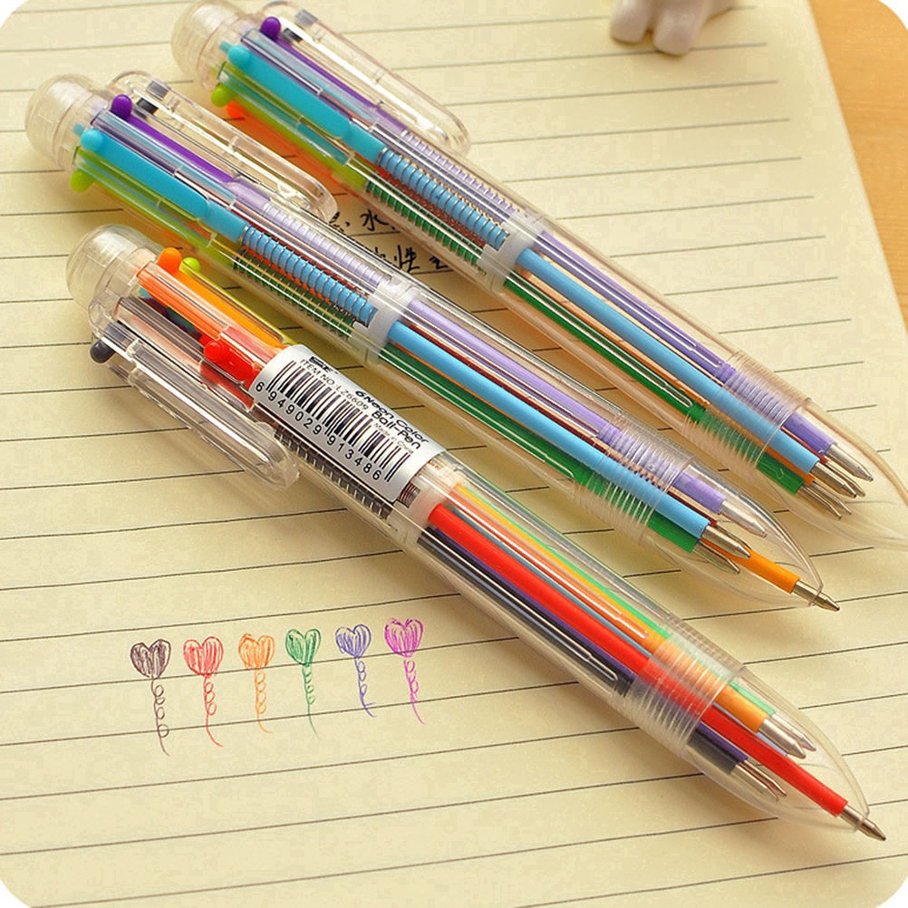 6 in 1 Multi-color Ballpoint Pen /Colorful Writing pens/ Red Blue Black ...
