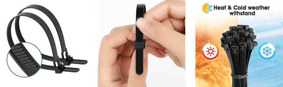 Reusable Cable Zip Ties 20cm UV Black Releasable Nylon Tie Wraps ...