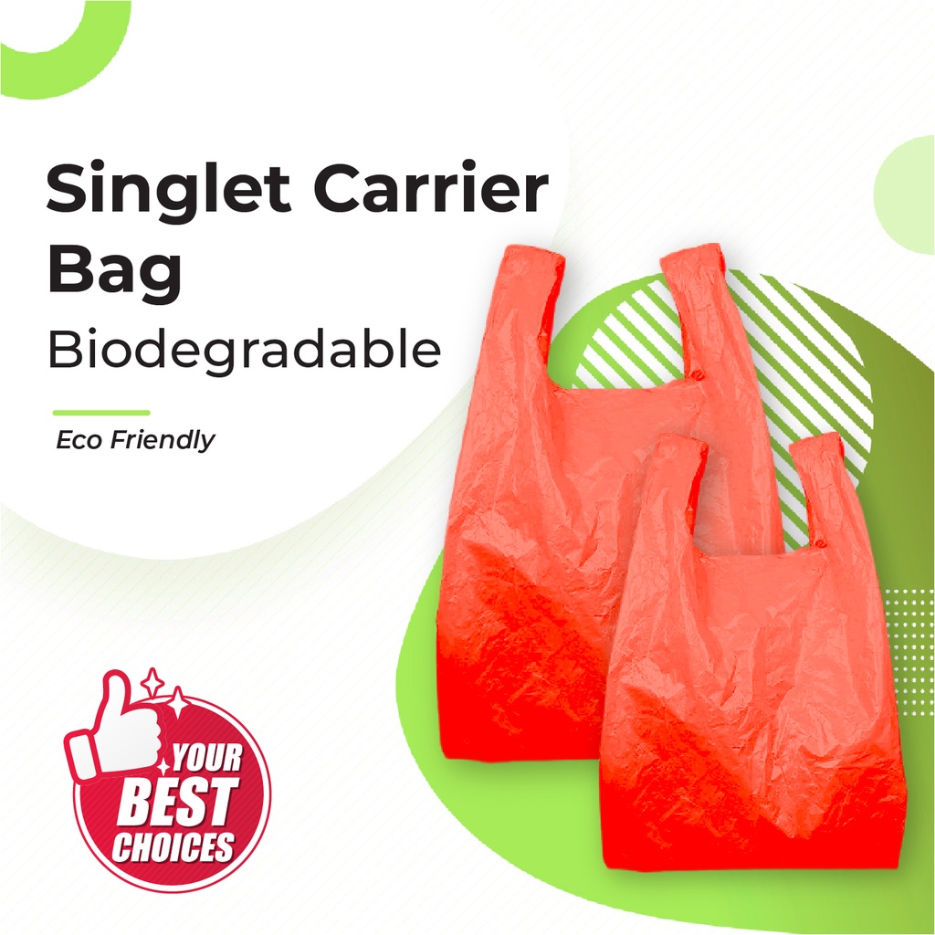 Eco Friendly Biodegradable Red Singlet Carrier Bag (2 packs) | Shopee ...
