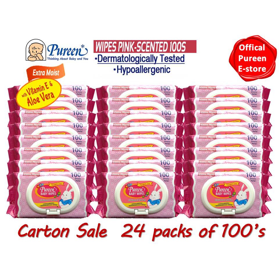 Pureen Scented Pink Baby Wipes 100s x 24 Packs Carton Sale | Shopee ...