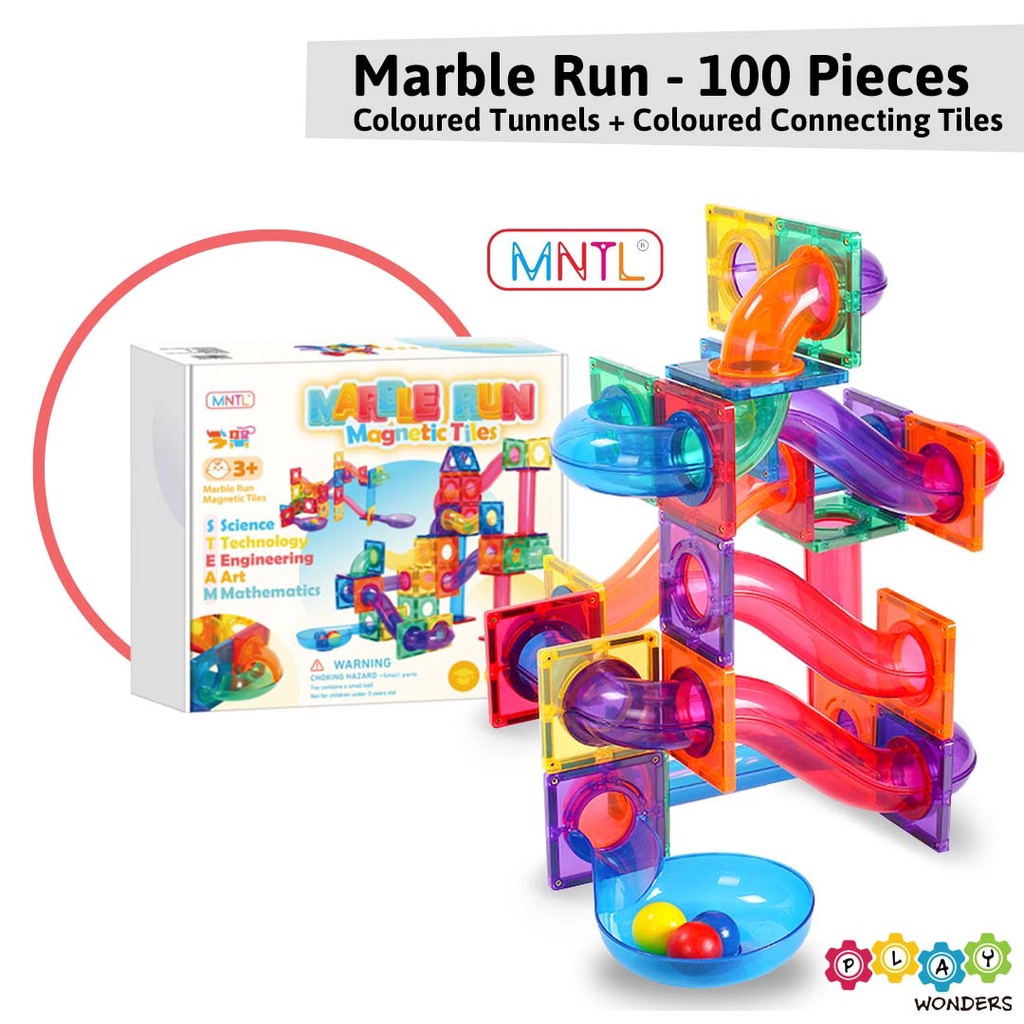 MNTL Magnetic Tiles Marble Run Toy Set for Toddler Open Ended Building ...