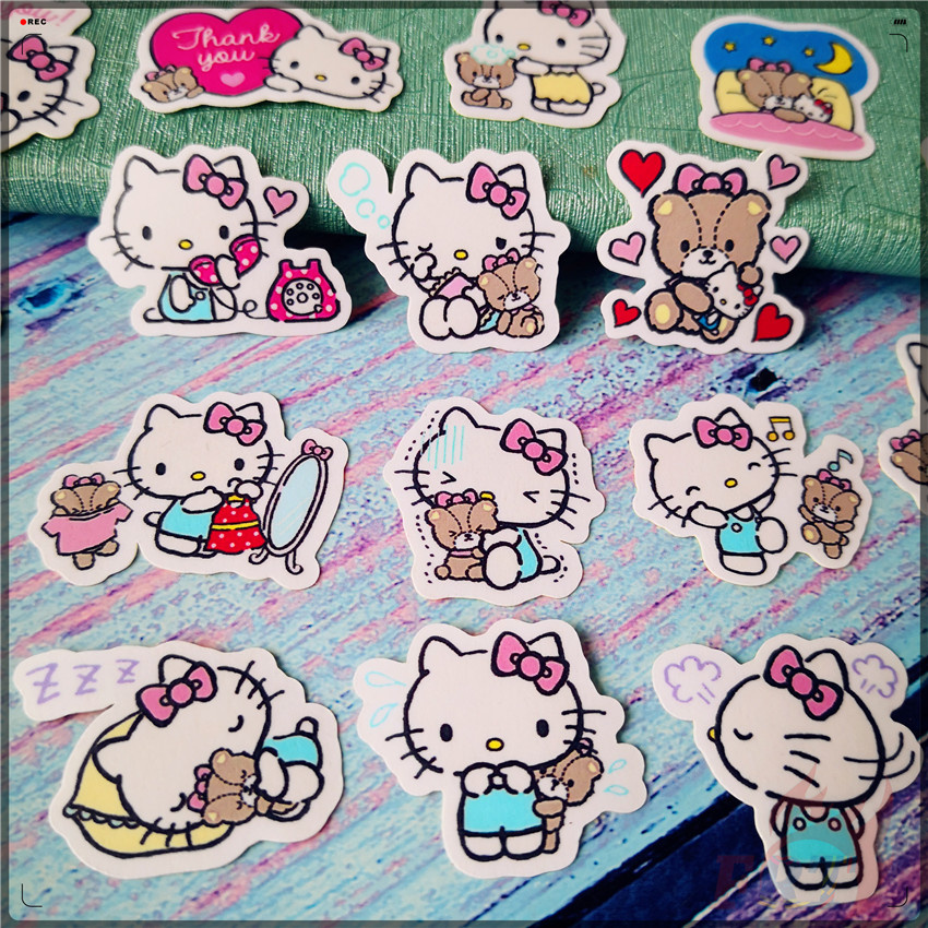 40Pcs/Set Hello Kitty Q-2 KT & Bear Mini Diary Manual Stickers Sanrio ...