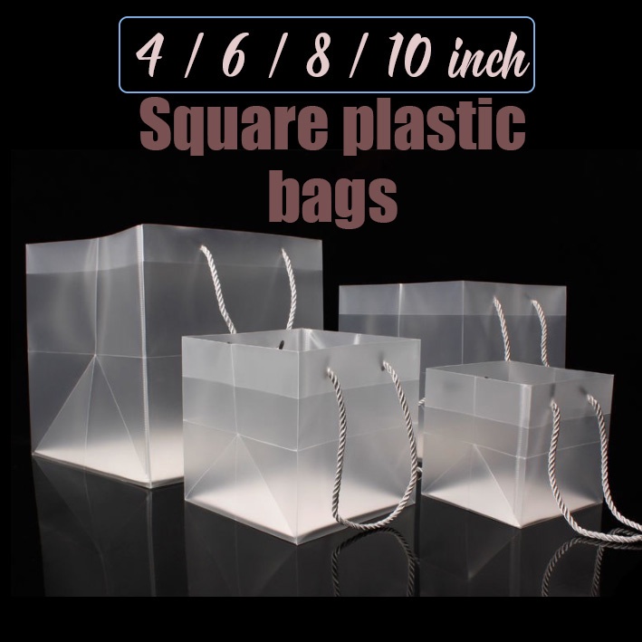🇸🇬 Square paper bag Cake box carrier bag transparent plastic bag gift ...