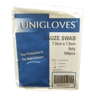 [3 Packs] Unigloves Pre-Cut Gauze Swab 7.5cm x 7.5cm (8ply) Non-Sterile ...