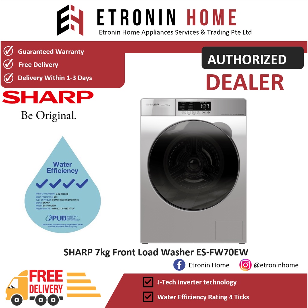 SHARP 7kg Front Load Washer ES-FW70EW | Shopee Singapore
