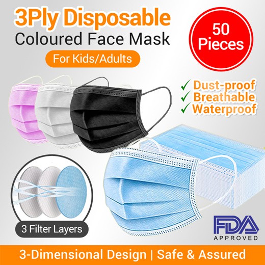 Local Ready Stock mask 3 PLY Disposable Face Masks 50 pcs Adult ...