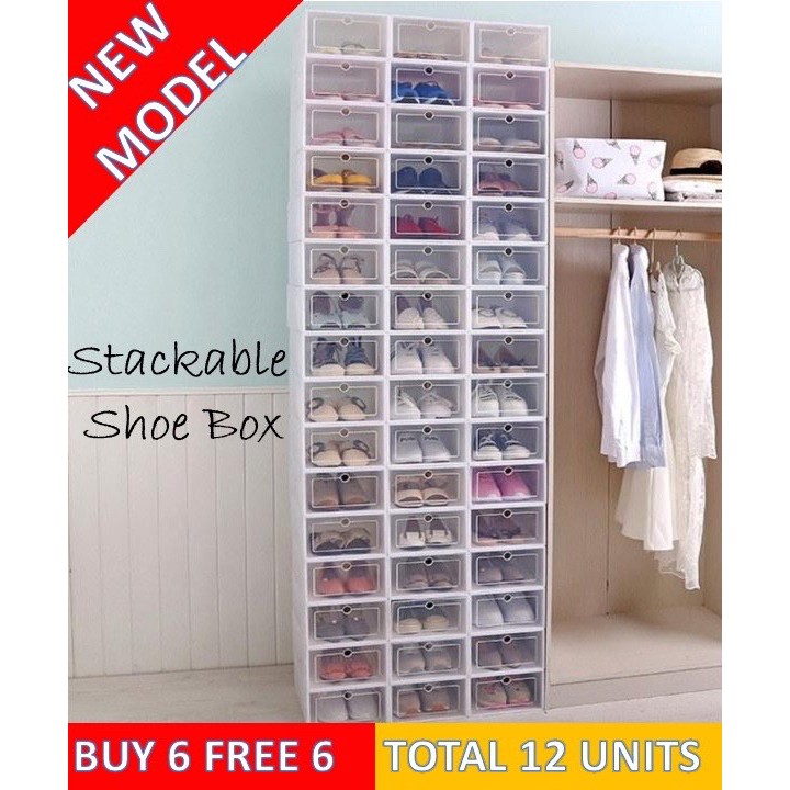 ♦SET OF 12 BOXES♦ Stackable Shoes Box Rack/ Shoe Storage (33.5cm*22.5cm ...