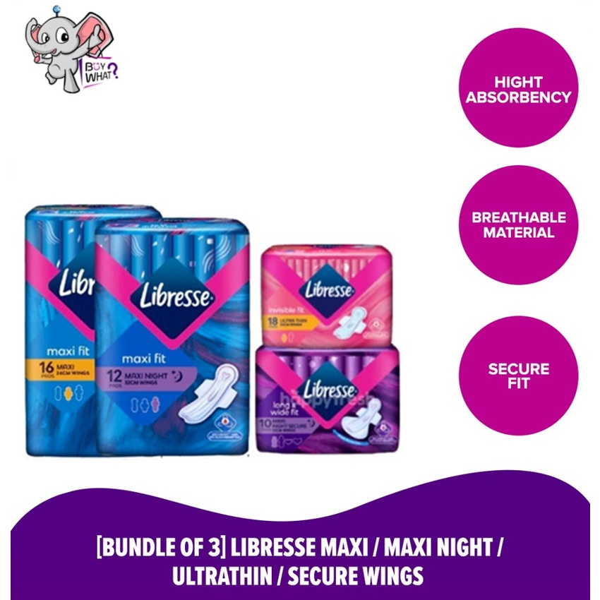 [Bundle of 3] Libresse Sanitary Pad Maxi Night (32cm) / Ultrathin (24cm ...