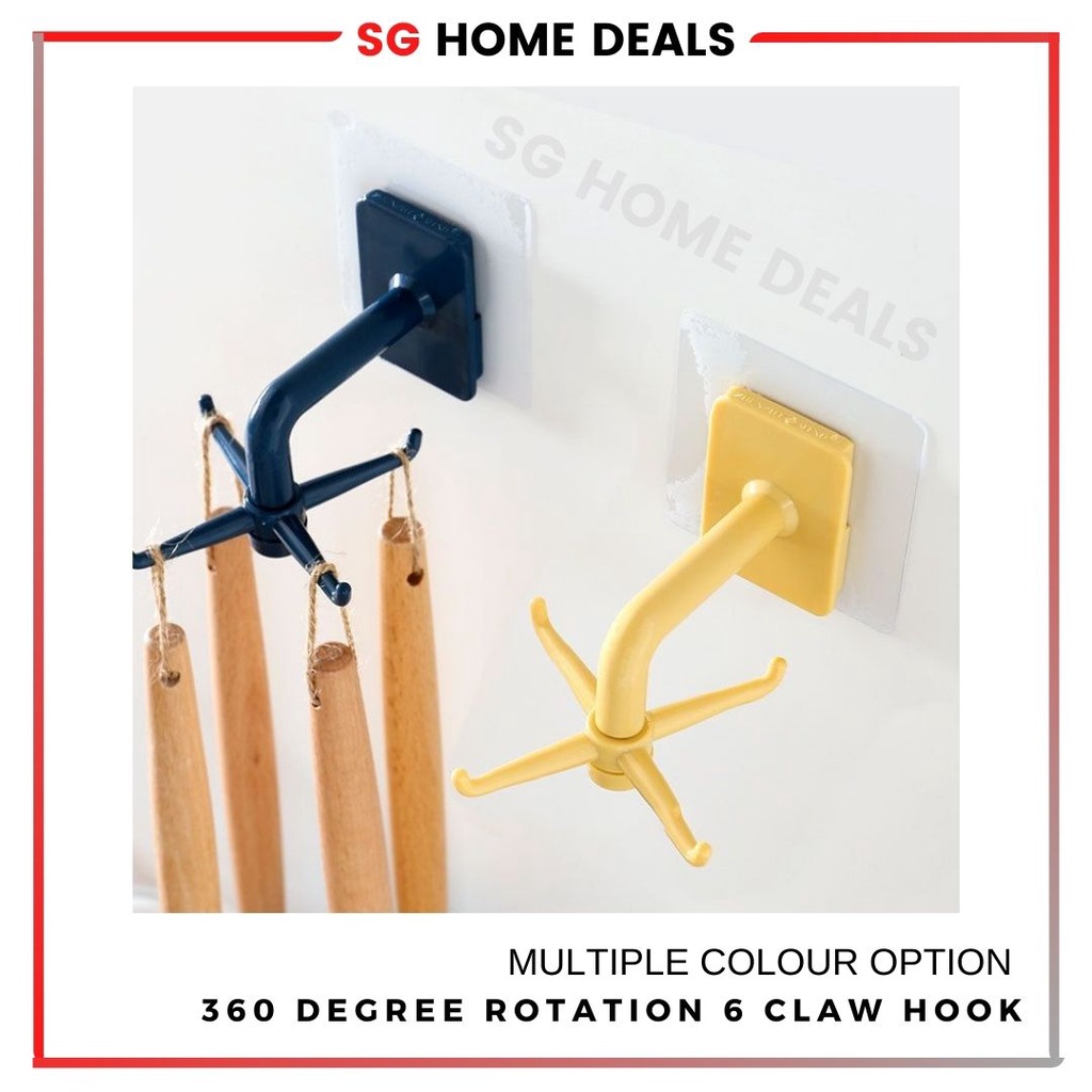 [SG STOCKS] 360° Rotation Foldable Kitchen 6 Claw Hook/ Foldable Wall ...