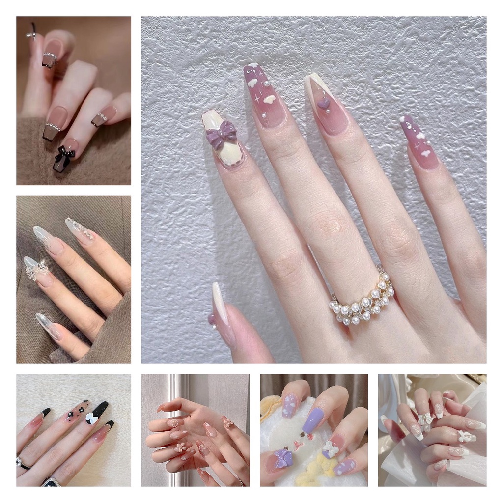 False Nails Patch Finished Product Fake Influencer Ins French Medium ...