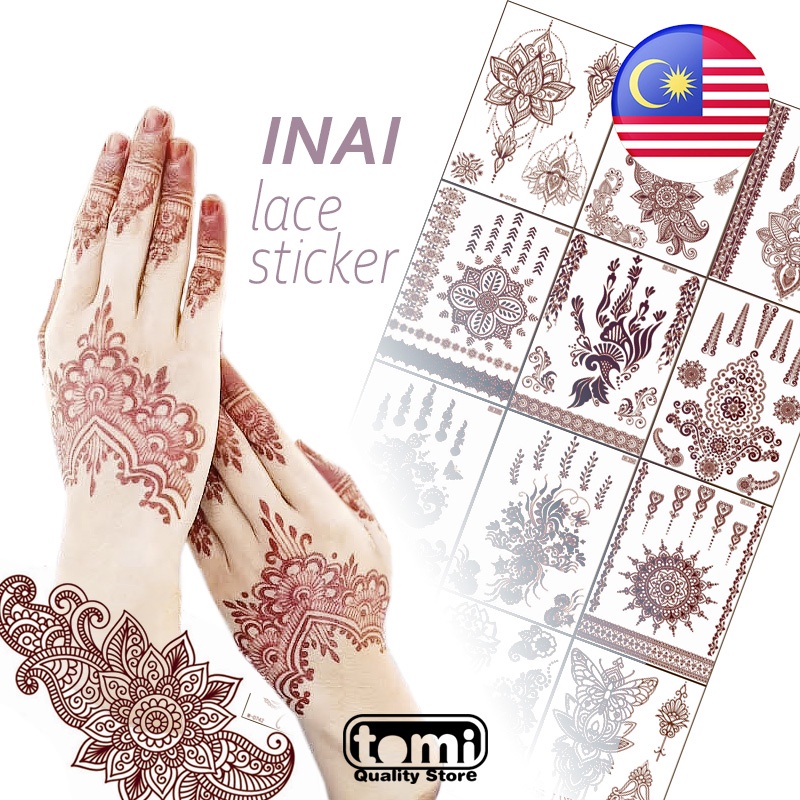 Brown & Red Henna Instant Sticker Pengantin Inai Sticker Brown Lace ...