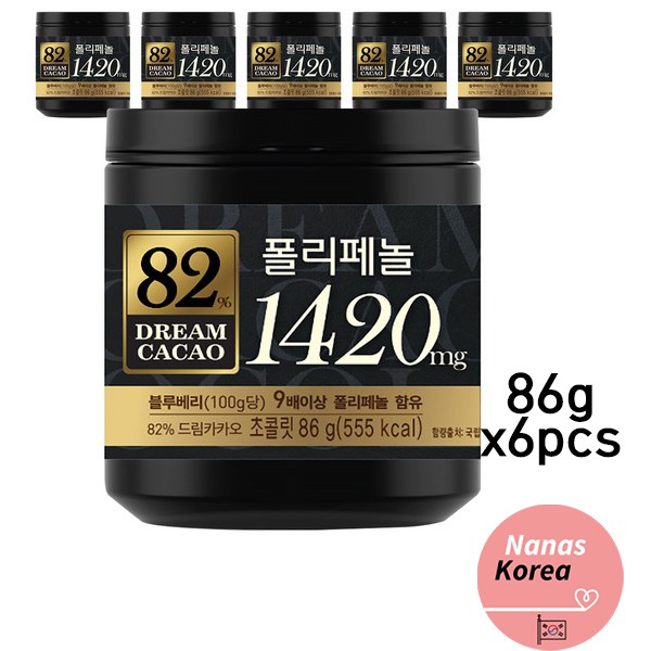 [Korean Snack] Lotte Dream Cacao 82% Polyphenol Chocolate 86g x 6pcs | Shopee Singapore