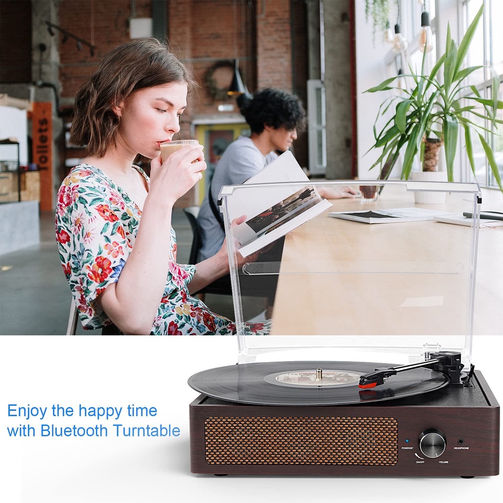 Vinyl Record Player Turntable with Built-in Bluetooth Receiver & 2 ...