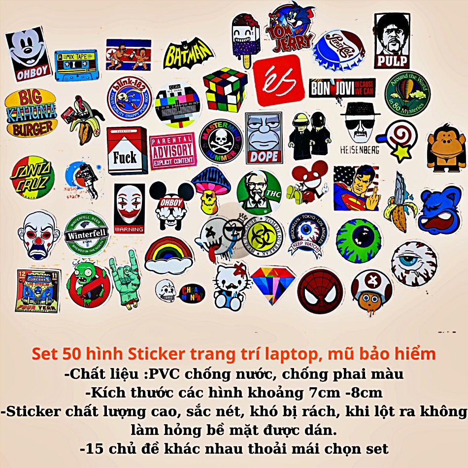 Set of 50 stickers cute waterproof stickers for helmet stickers, cute ...