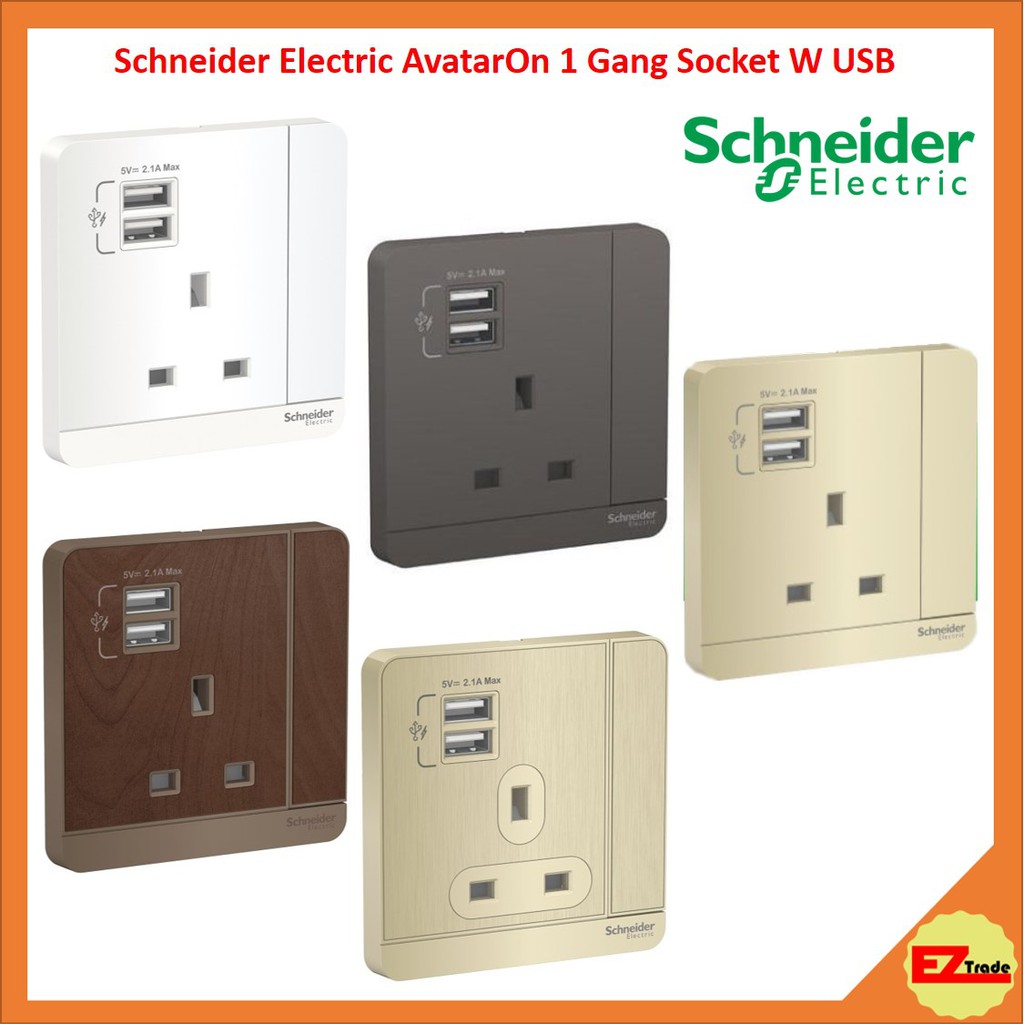Schneider Electric AvatarOn - 13A 250V Switched Socket with 2.1A USB ...