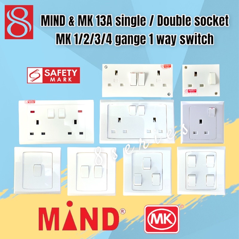 MK 1 / 2 / 3 /4 / 5 gange 1 way /13A light On /Off Switch/ 13A power ...
